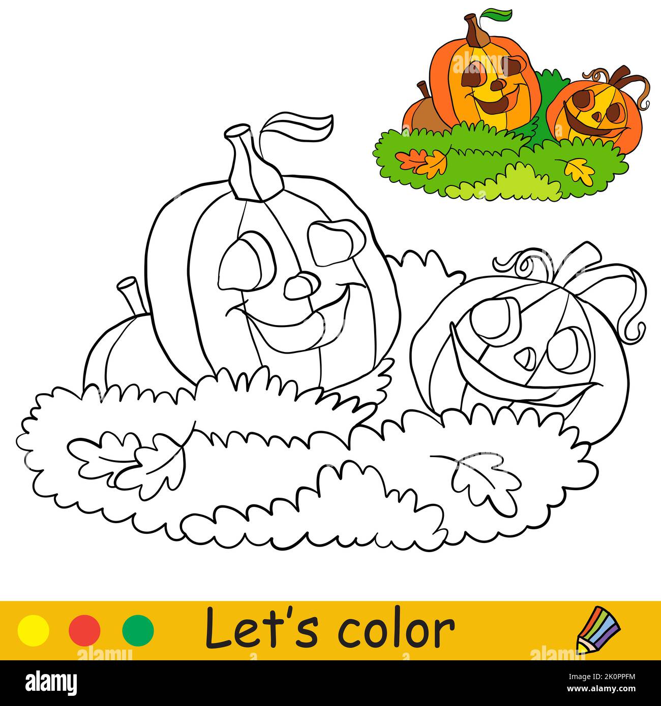Cute halloween pumpkins. Halloween concept. Coloring book page for ...