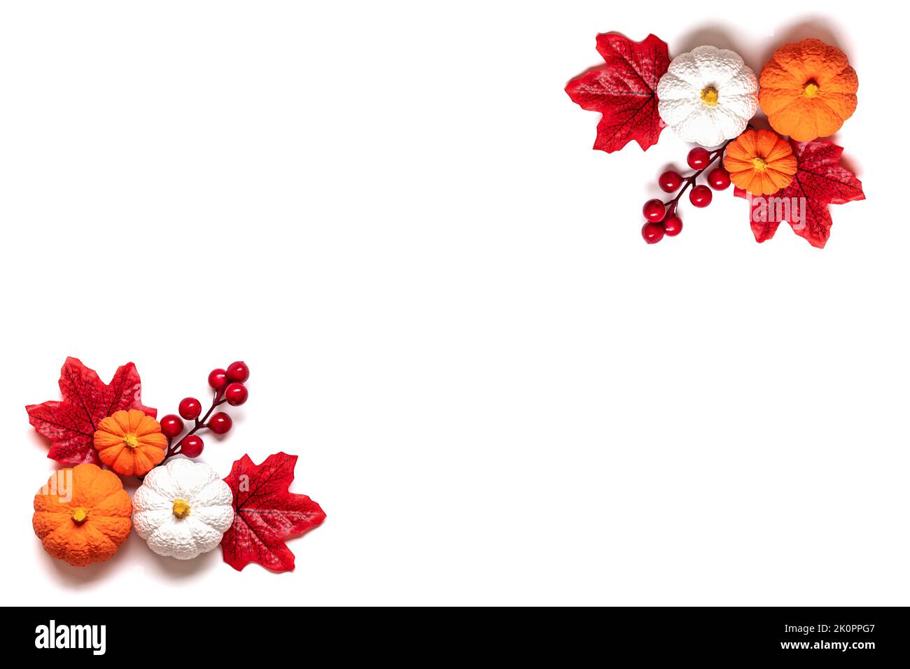 Autumn bouquet of acorns, berries, maple leaves, pumpkins isolated on ...