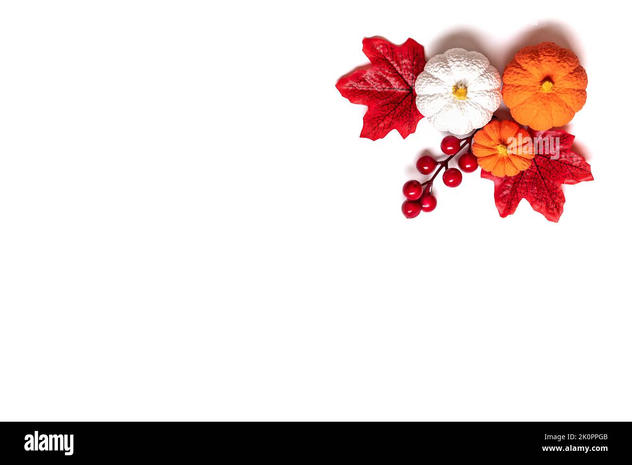 Autumn bouquet of acorns, berries, maple leaves, pumpkins isolated on ...