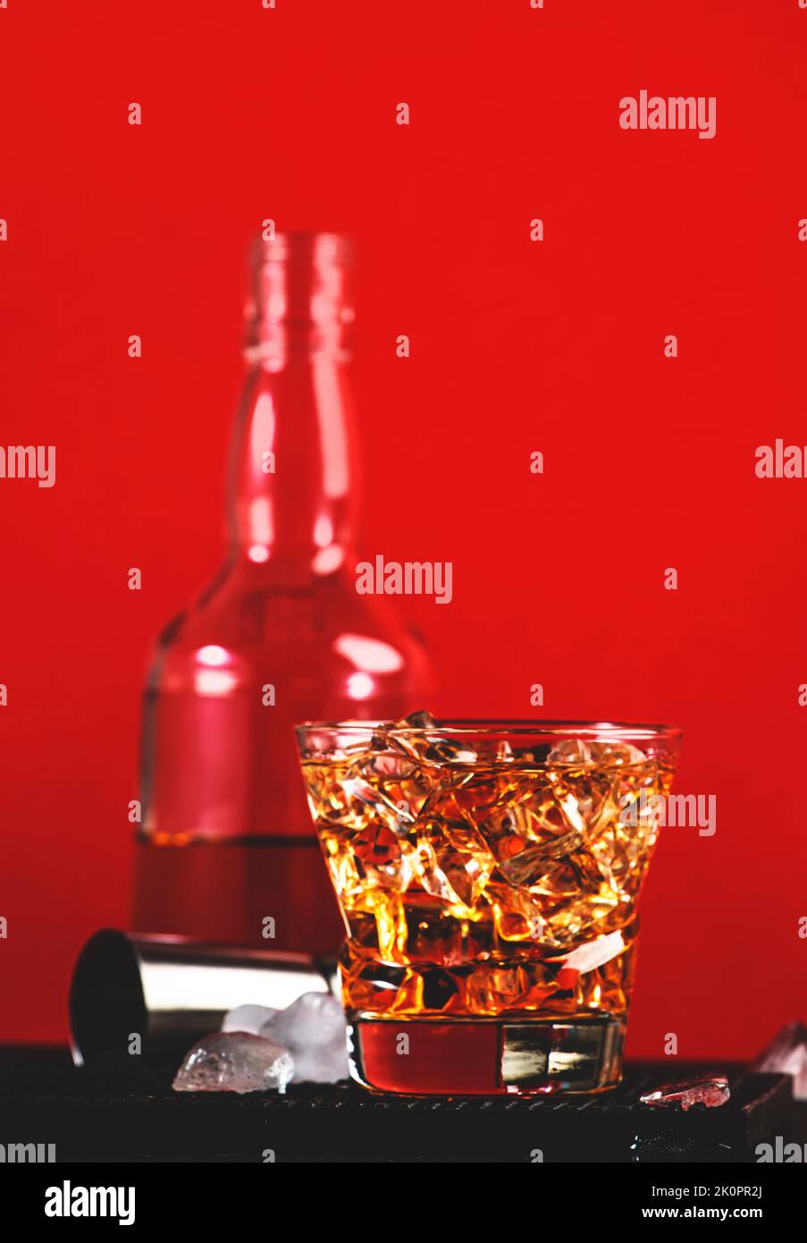 Godfather cocktail with scotch whiskey, almond amaretto liqueur and ice ...