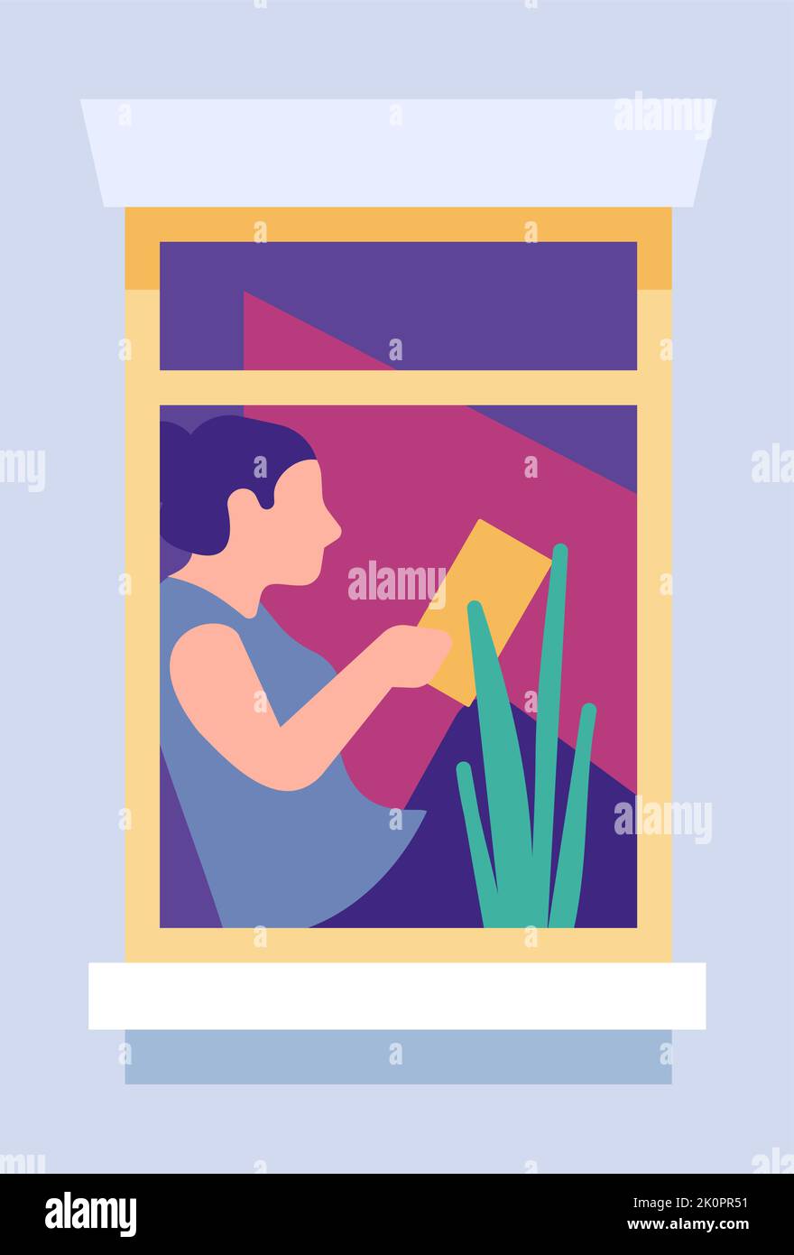 Open windows with people. Neighbors house. Mansion facade. Apartment ...