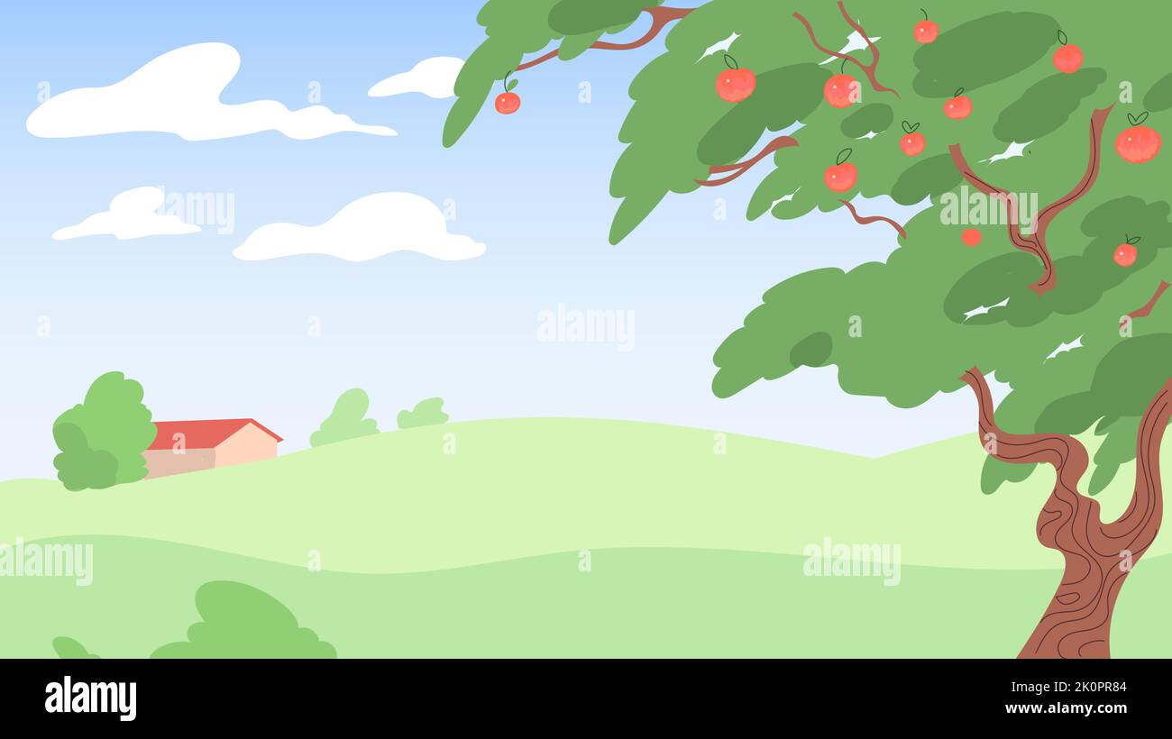 Natural Landscape With Field And Apple Tree Stock Vector Image And Art
