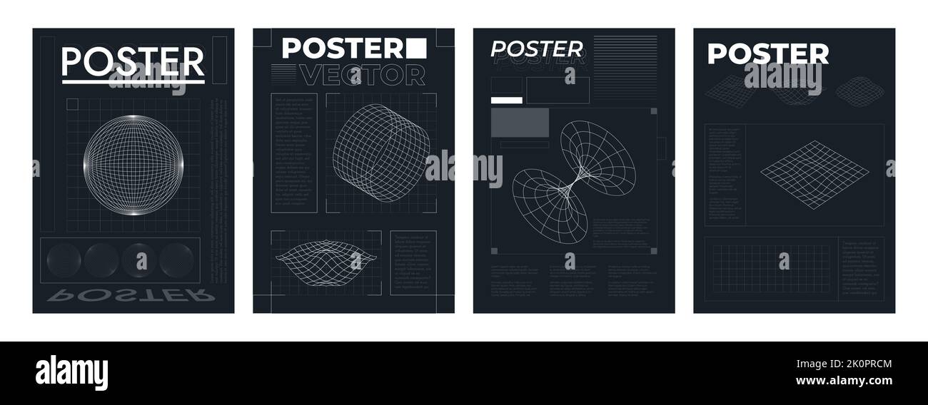 Futuristic grid posters. Retrofuturistic layout templates with HUD ...