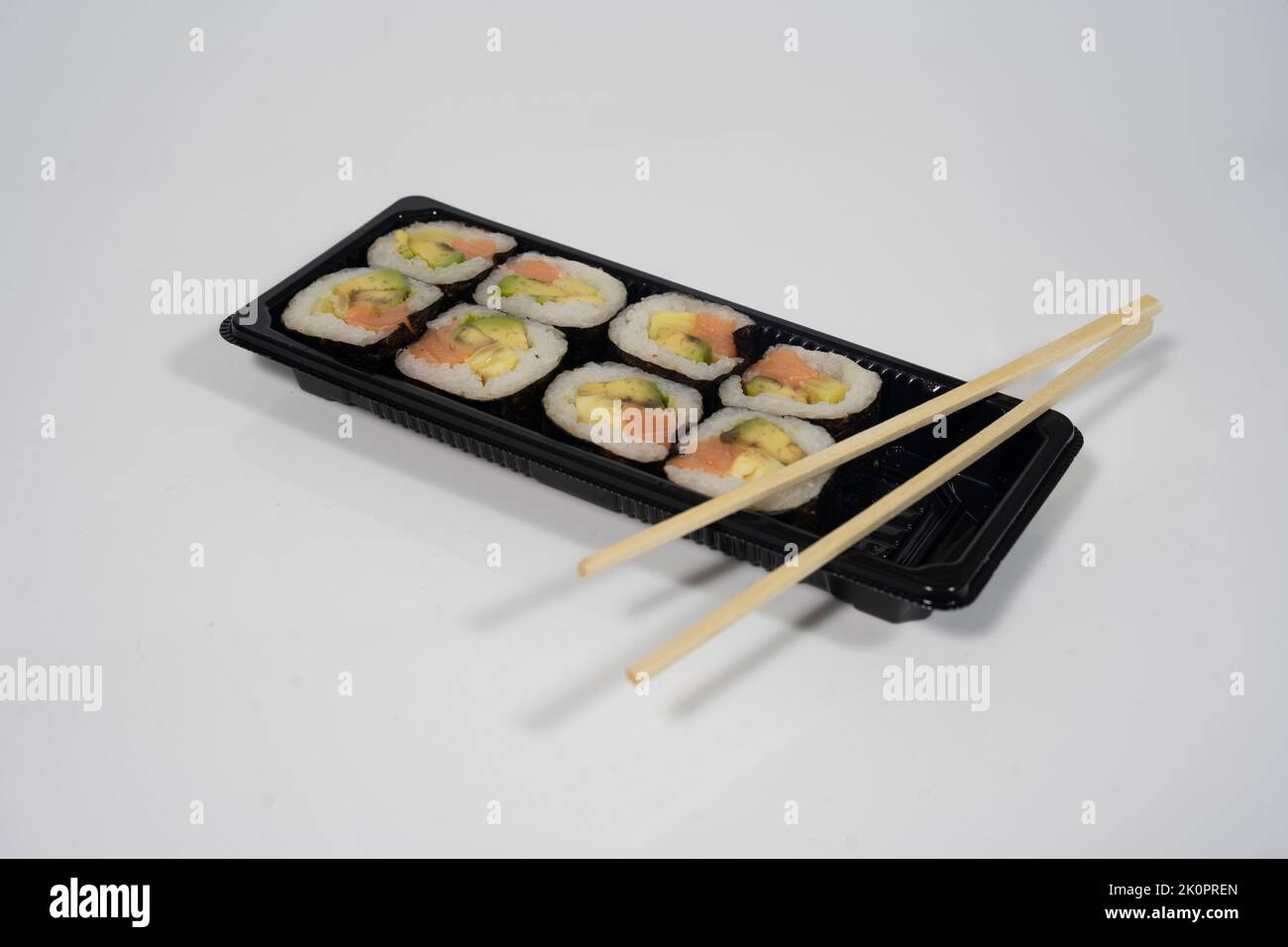 set of sushi with chopsticks in white background Stock Photo - Alamy