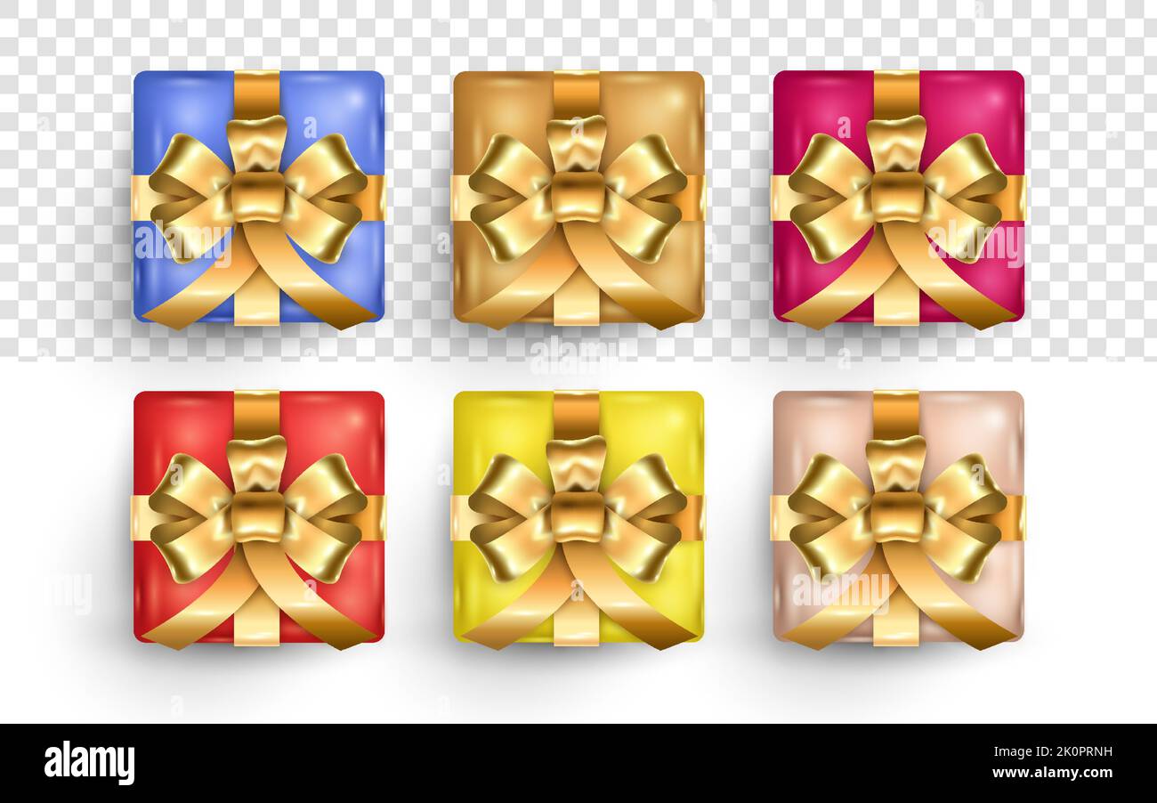 An illustration pack of colorful gift boxes from above with a glossy ...