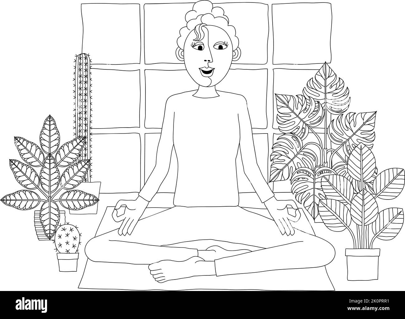 Woman Meditating Doing Yoga Pilates Illustration Stock Vector Image ...
