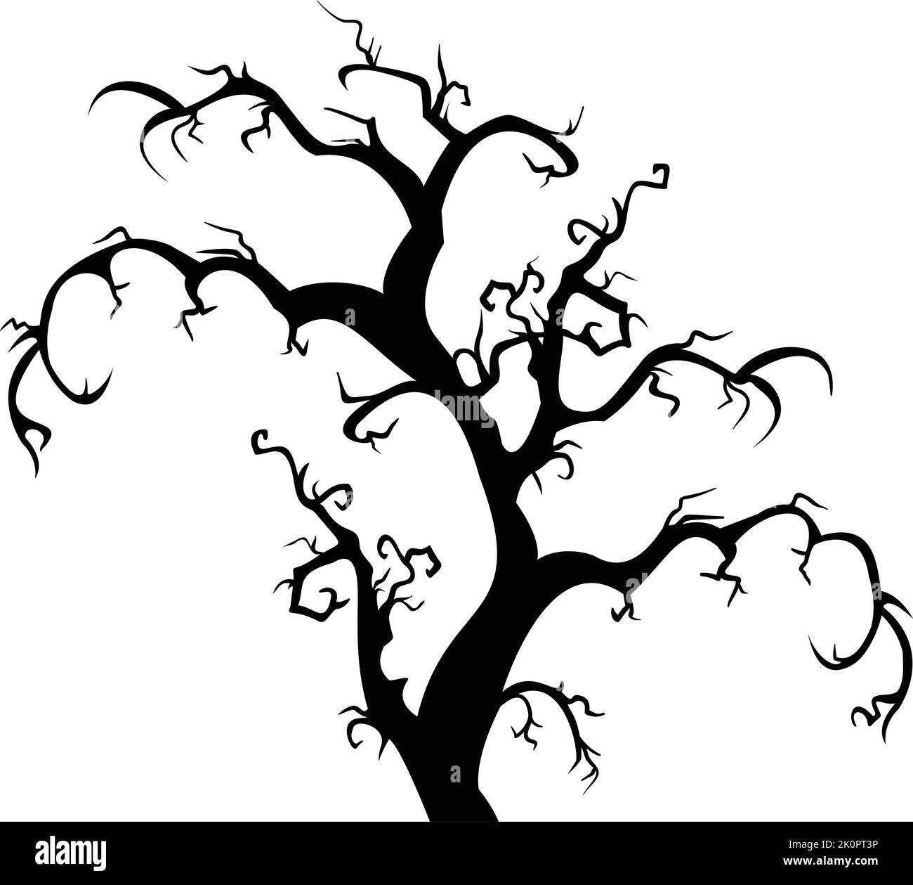 A spooky Halloween tree silhouette isolated on a white background Stock ...