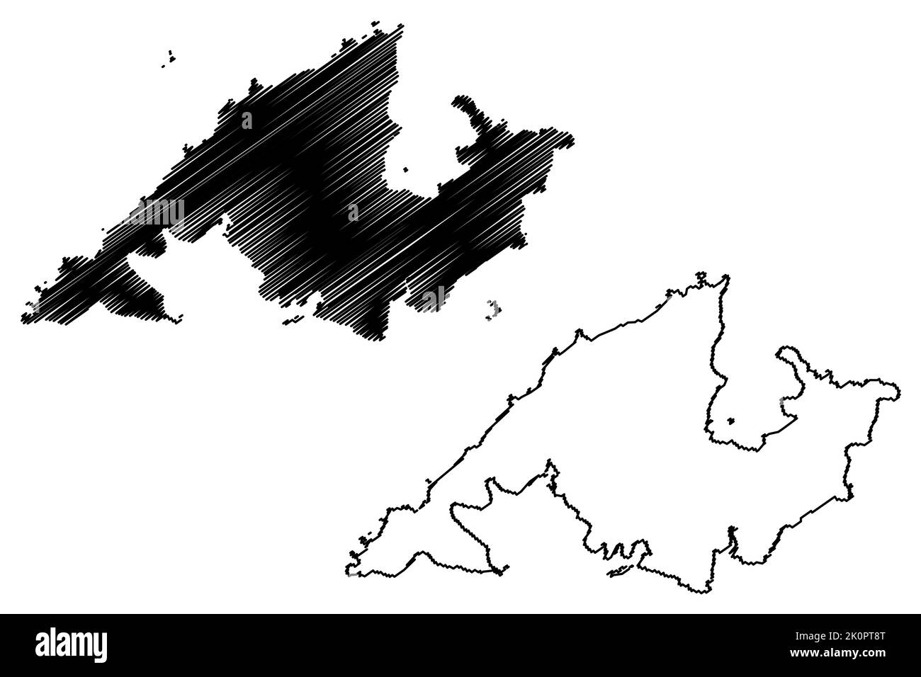 Azuchi-Oshima island (Japan, East Asia, Japanese archipelago) map vector illustration, scribble ...