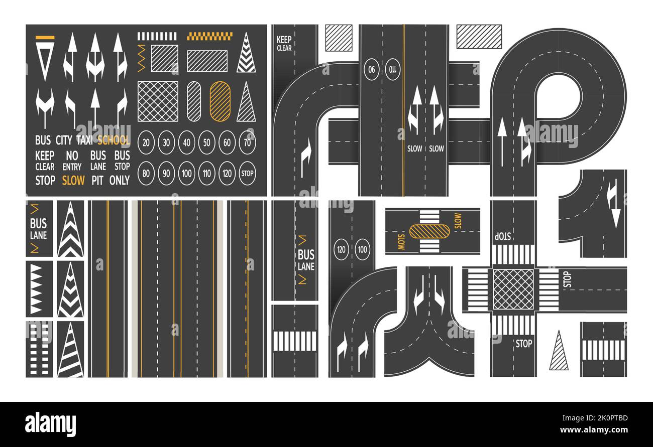 Crossroad with marking. Cartoon road junction with crosswalk boards ... Crossroad with marking. Cartoon road junction with crosswalk boards ...