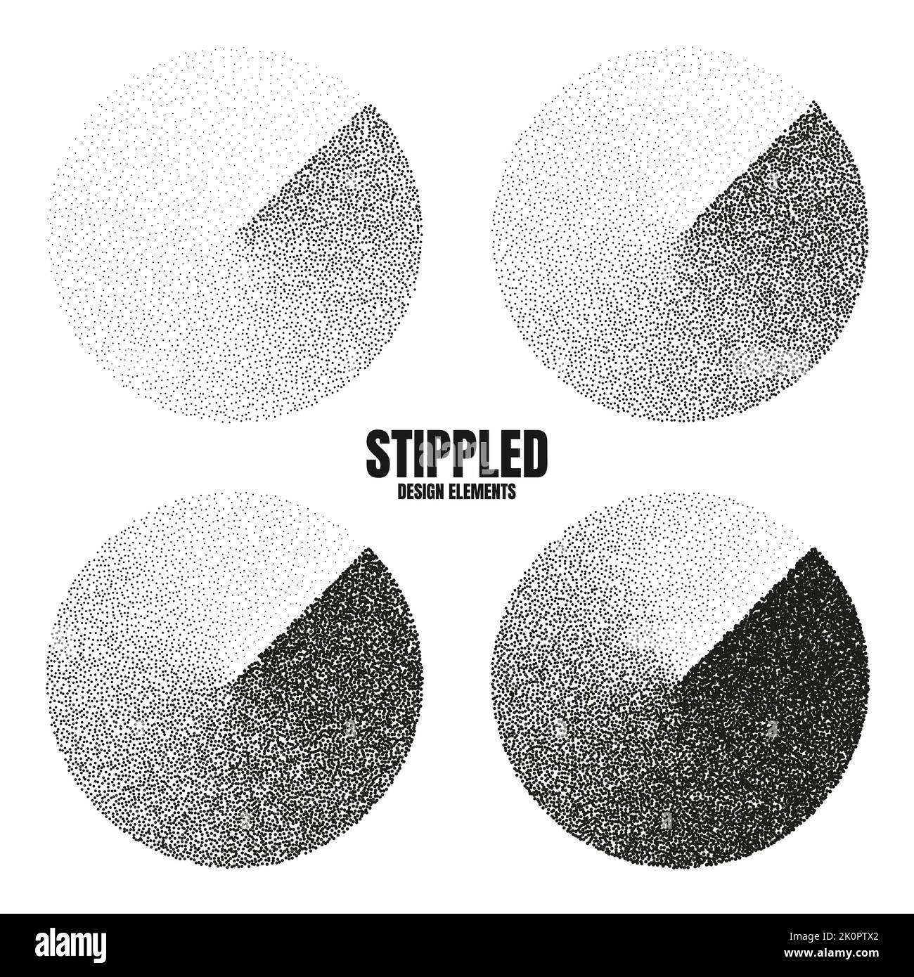 Round shaped dotted objects, stipple elements. Fading gradient ...