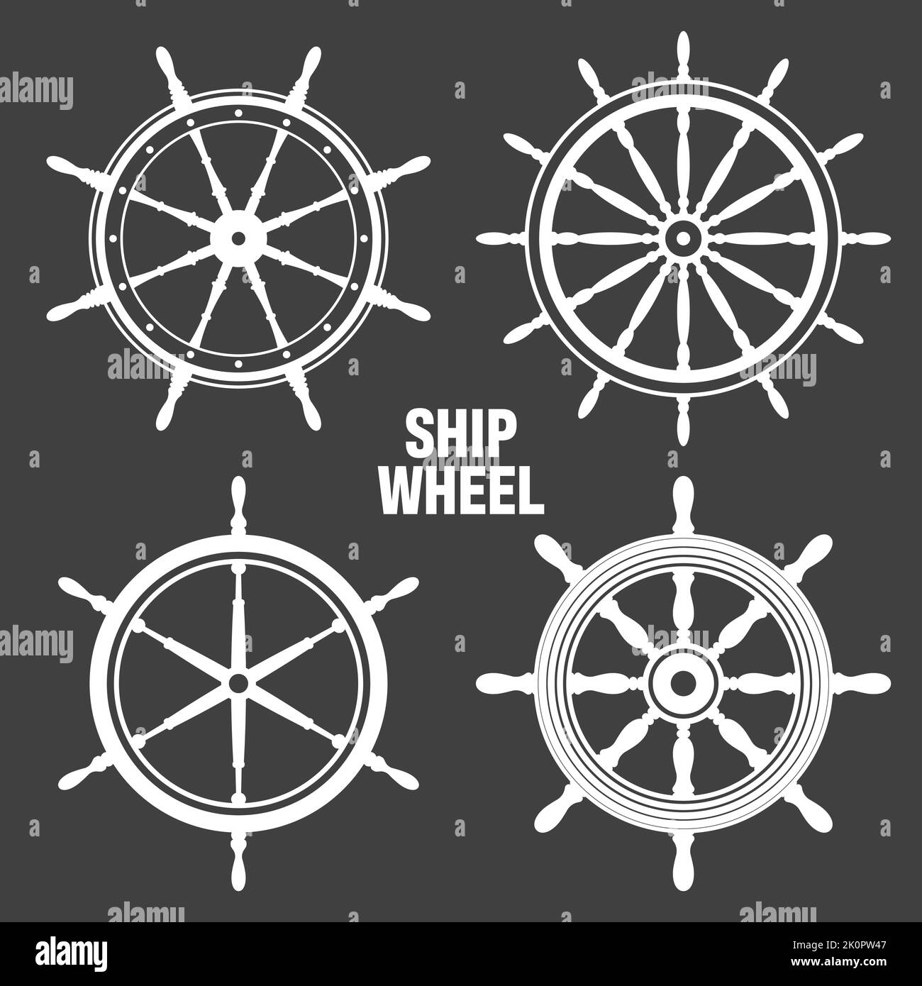 Collection of white vintage steering wheels. Ship, yacht retro wheel ...