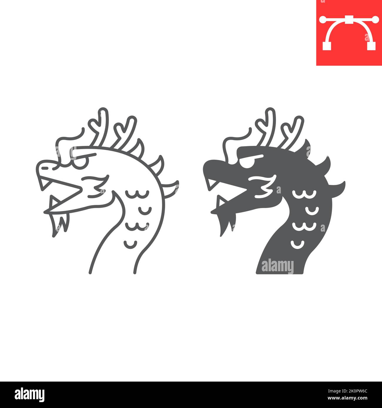 Chinese dragon line and glyph icon, asian and traditional, dragon ...