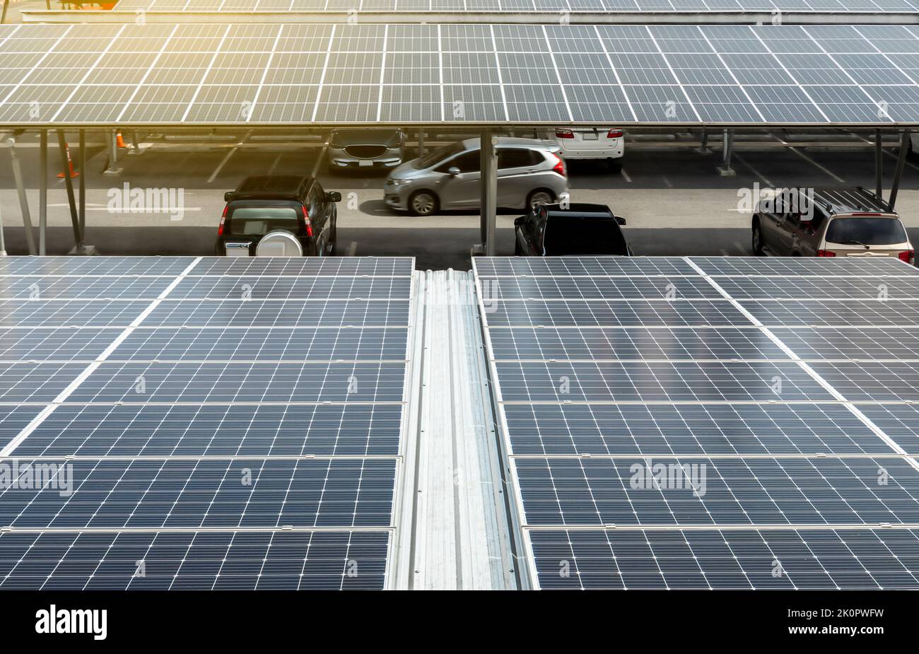 Solar Panel Photovoltaic installation on a Roof of car parking lot ...