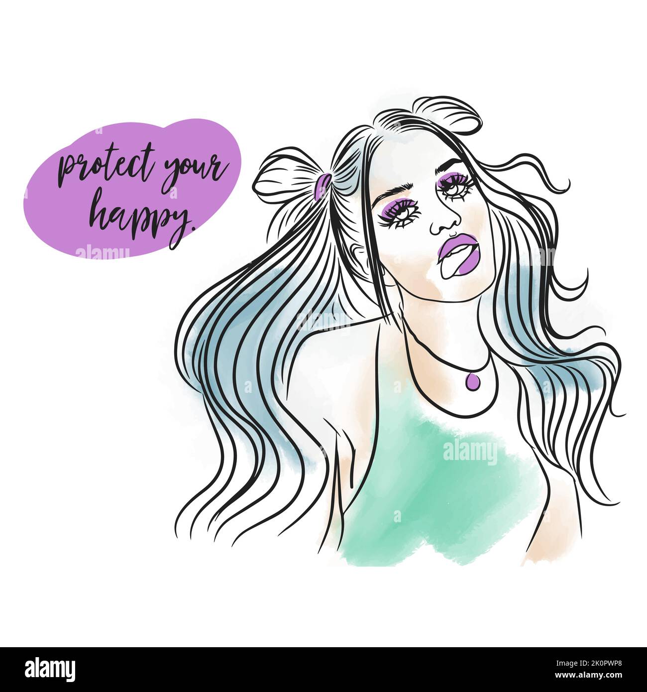 Protect your happiness, handwritten quote, fashionista shows tongue ...