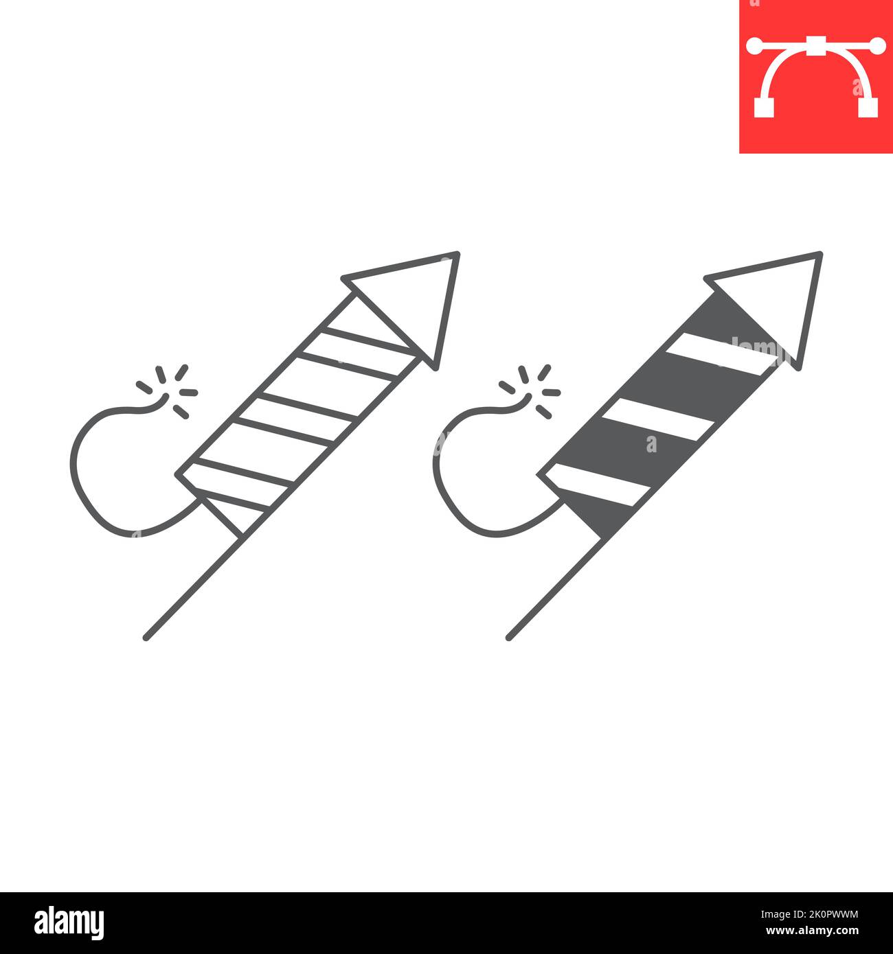 Fireworks rocket line and glyph icon, firecracker and explosive, petard ...