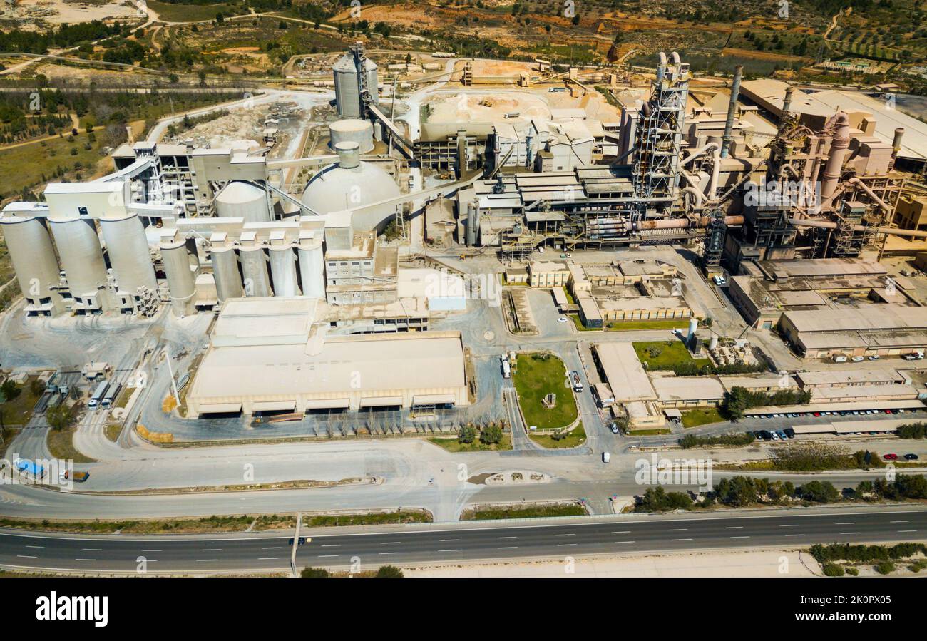 View from height at the cement plant. City Bunol Stock Photo - Alamy
