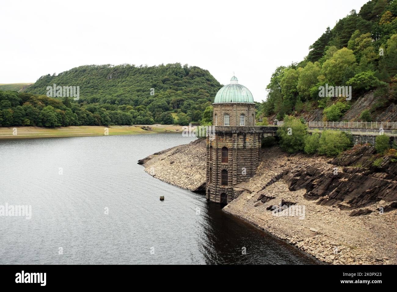 Foel tower during low water levels at Garreg Ddu reservoir in the Elan ...