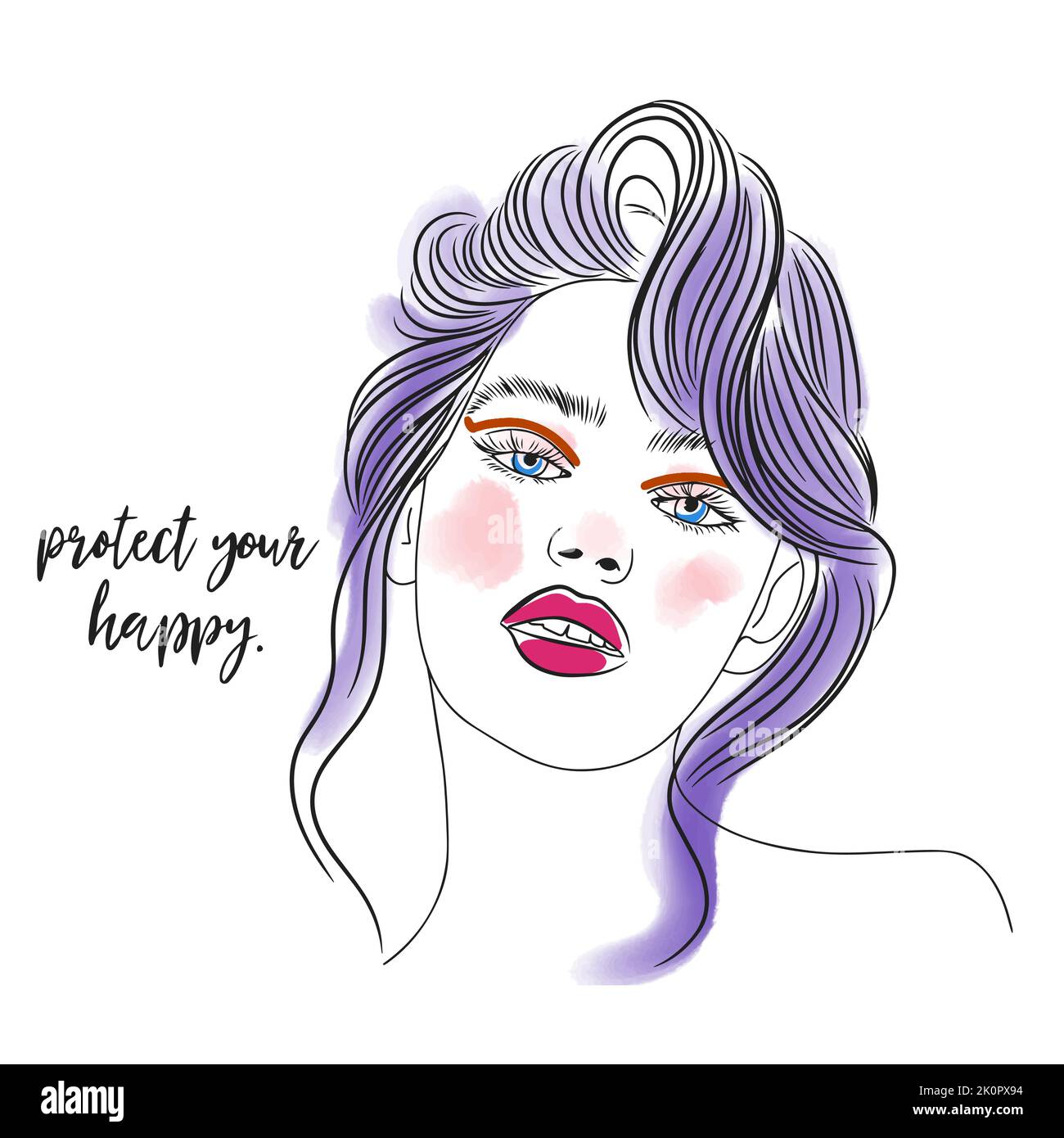 Protect your happiness, handwritten quote, fashionista shows tongue ...