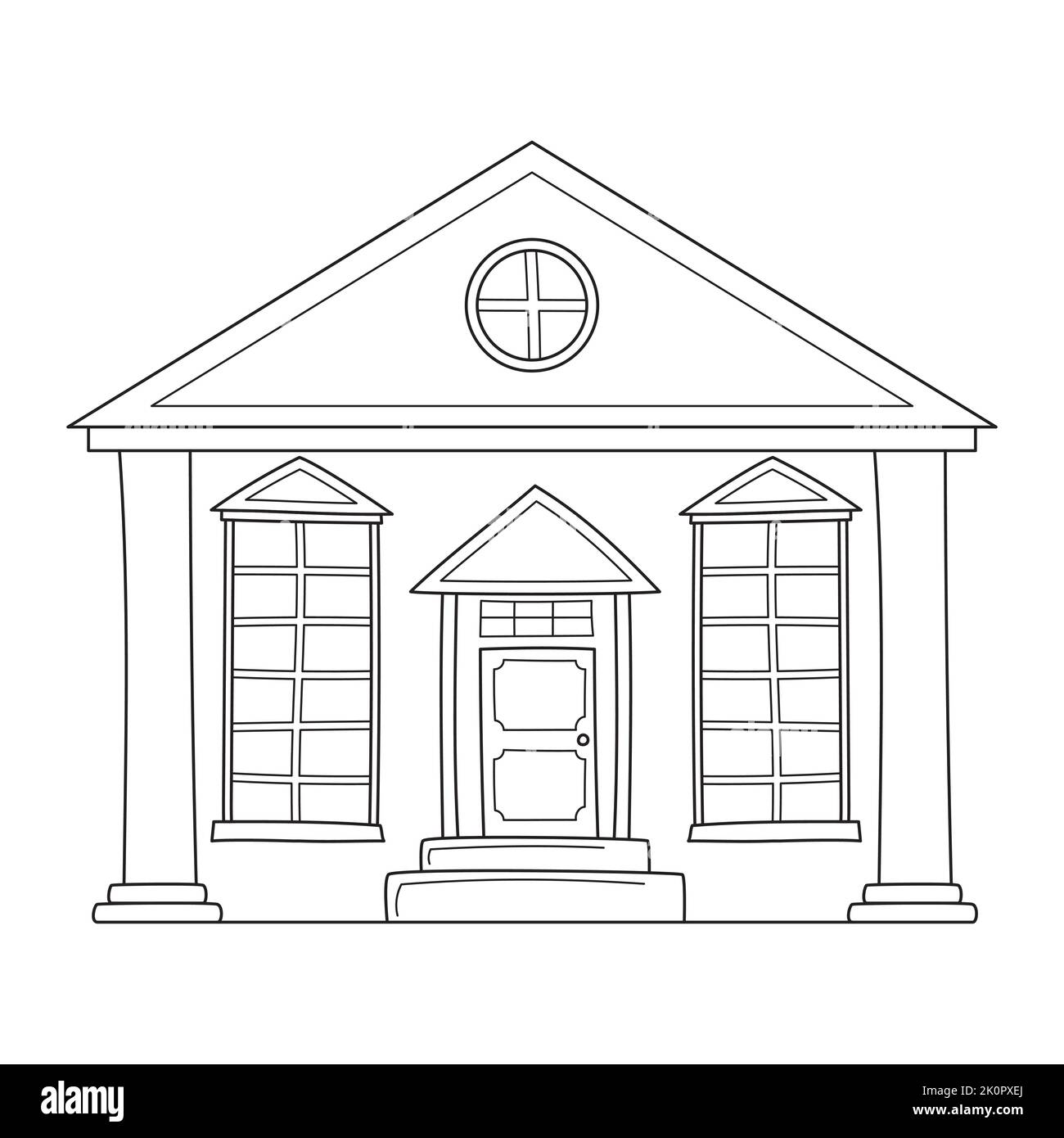 Simple building with columns and a central door. Theater or cinema in ...