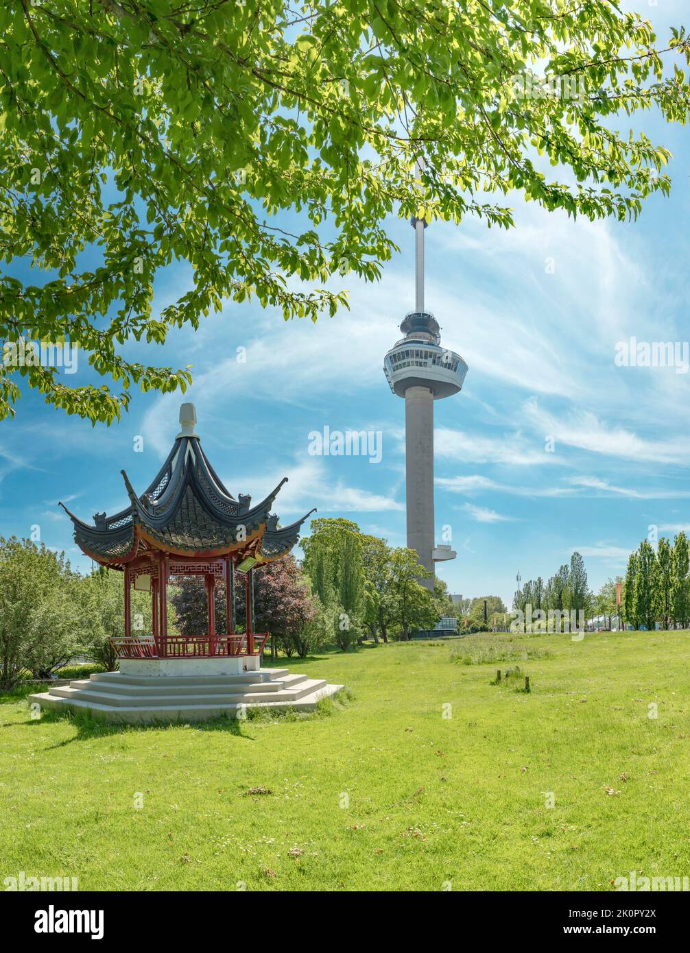 Chinese pagode with the Euromast, Rotterdam, Zuid-Holland, Netherlands ...