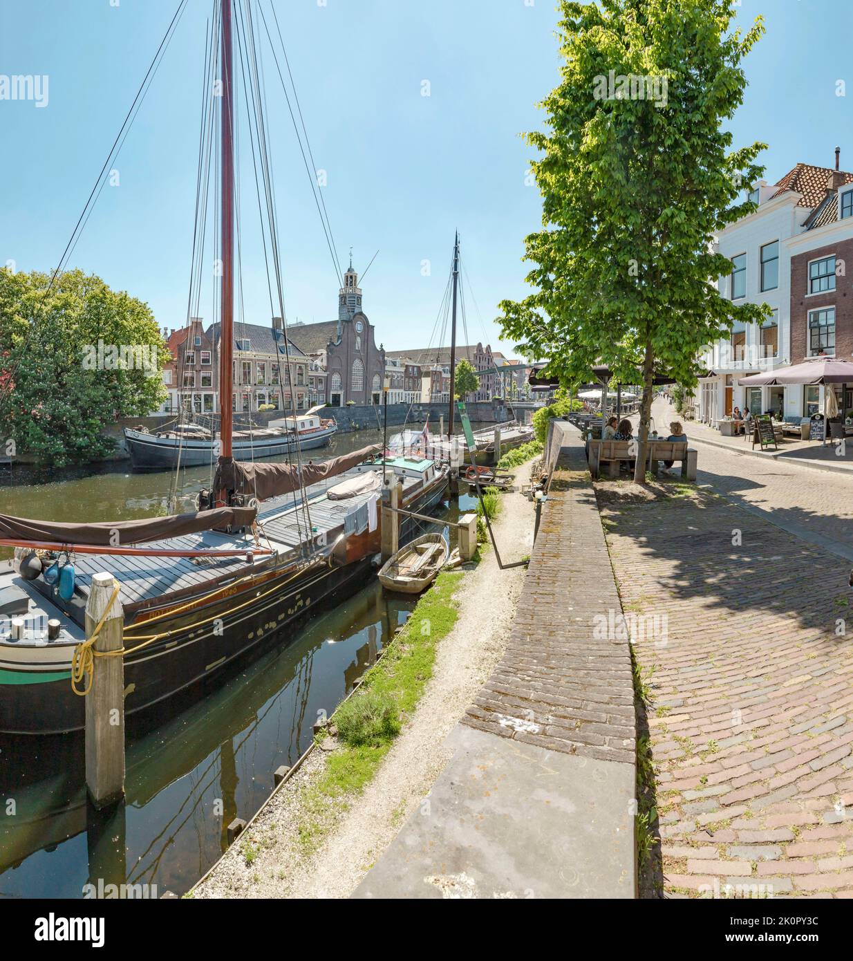 Ancient ships at the historic port, Pilgrim-father-church, Delfshaven ...