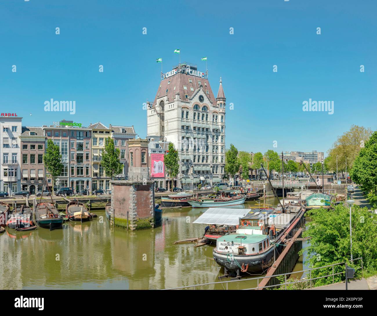 Ancient ships at the Wijnhaven with the historic building Het Witte ...