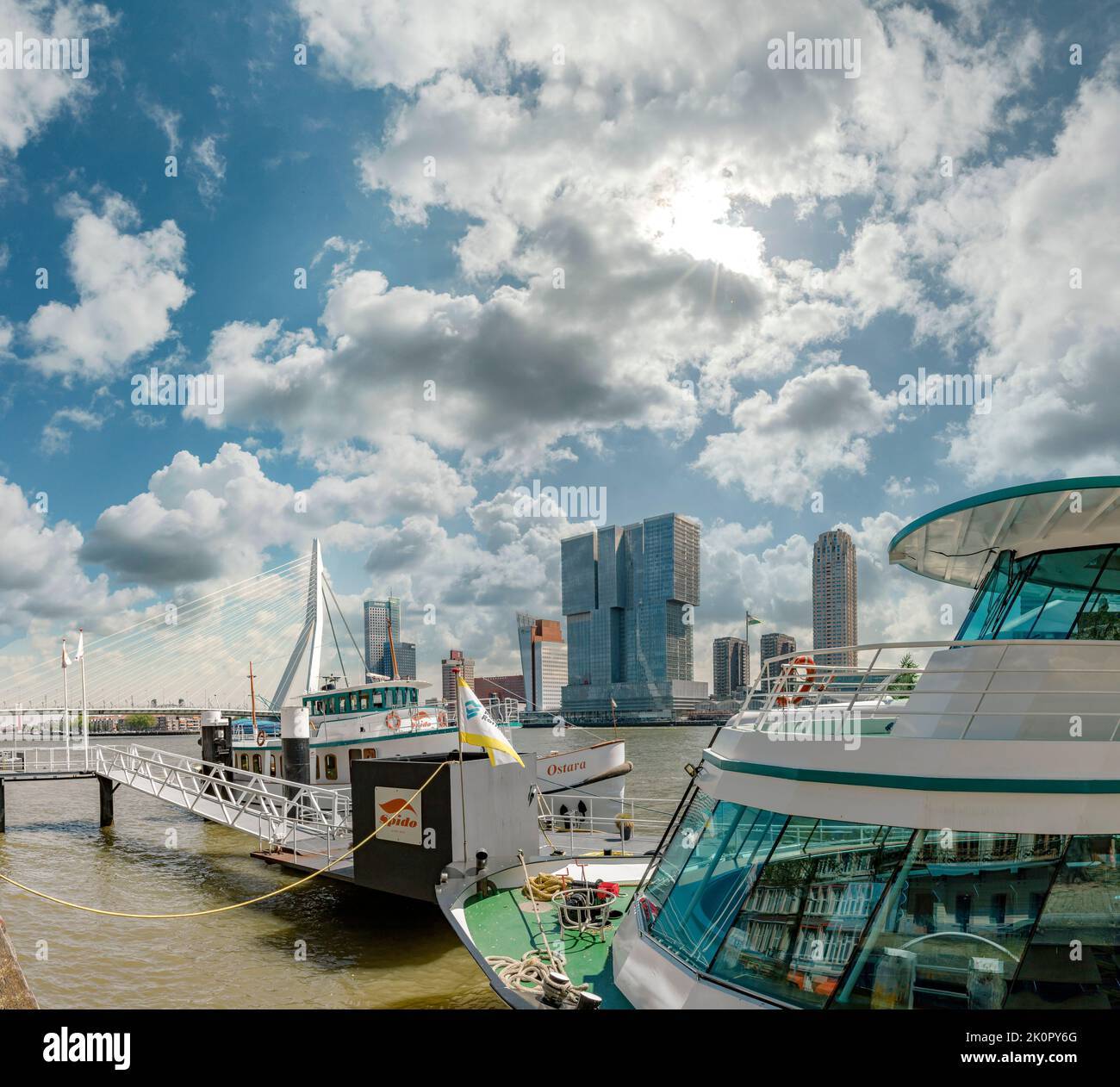 Round-trip boats at the Willemskade, The Erasmusbridge, Skyscraper De ...