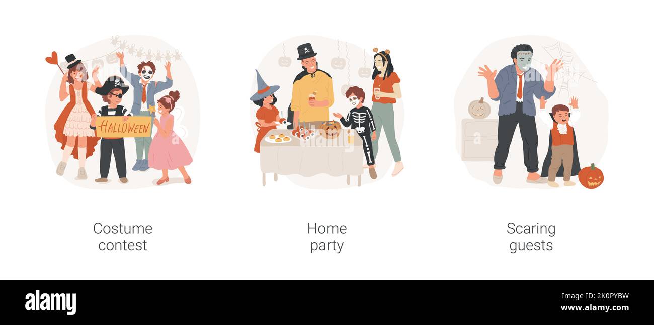 Halloween activities isolated cartoon vector illustration set. Diverse ...