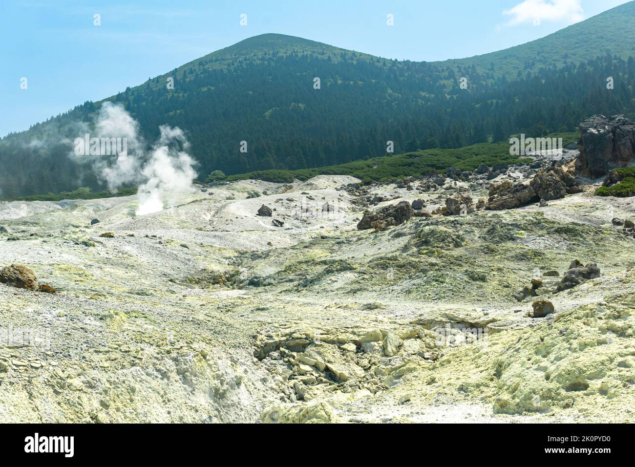 fumarole field on the slope of Mendeleev volcano, Kunashir island Stock ...