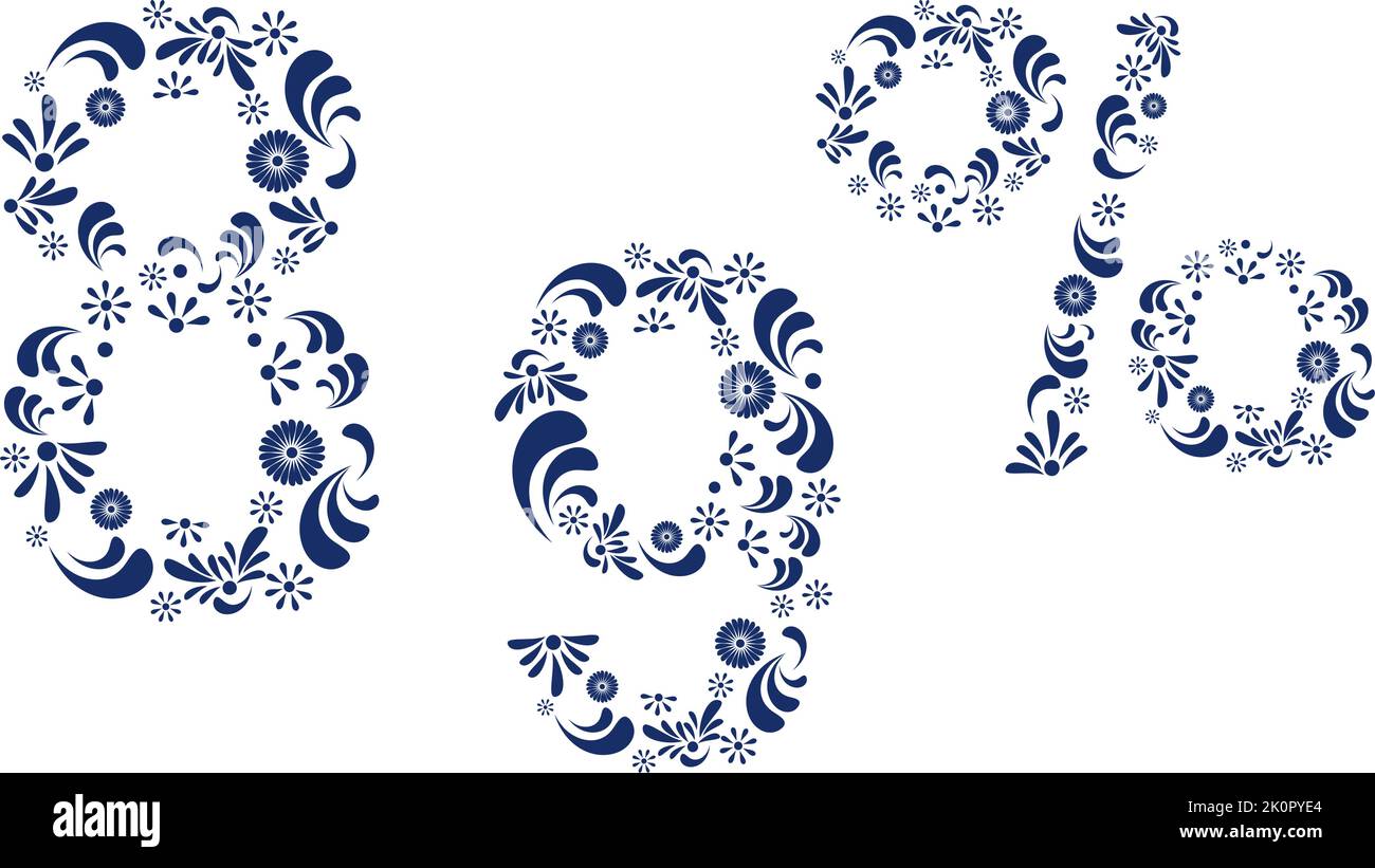 mexican talavera symbols and numbers floriture pattern illustration ...