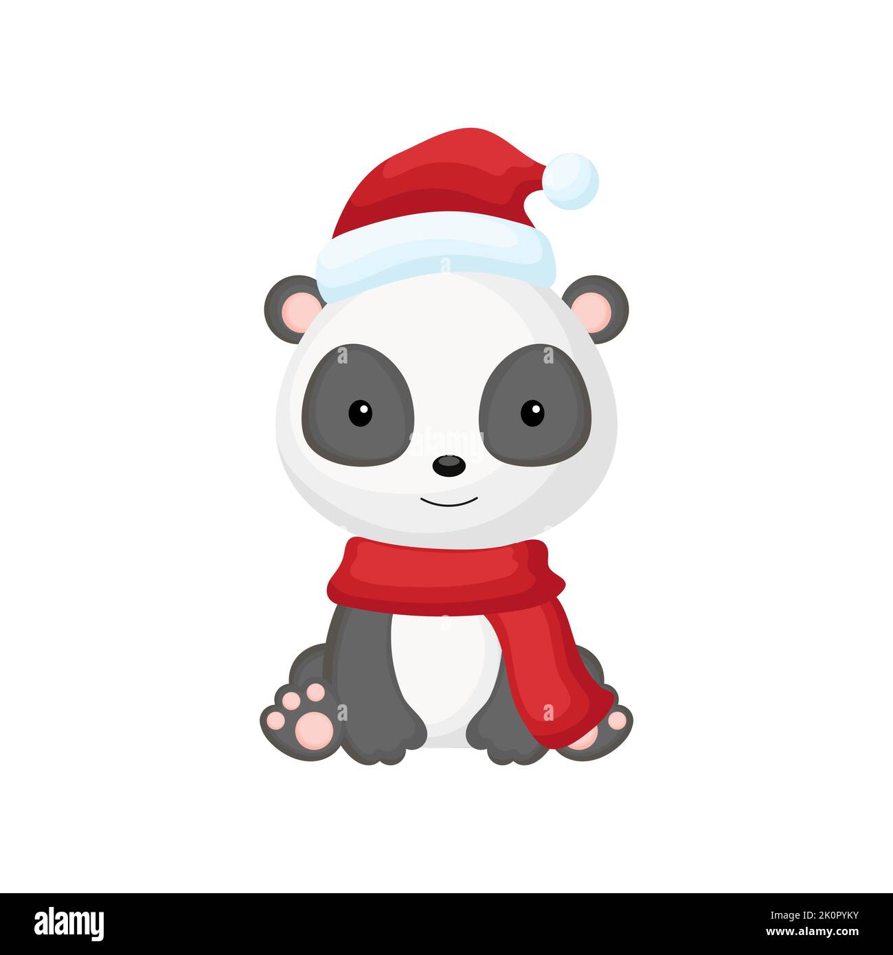 Cute little panda sitting in a Santa hat and red scarf. Cartoon animal ...
