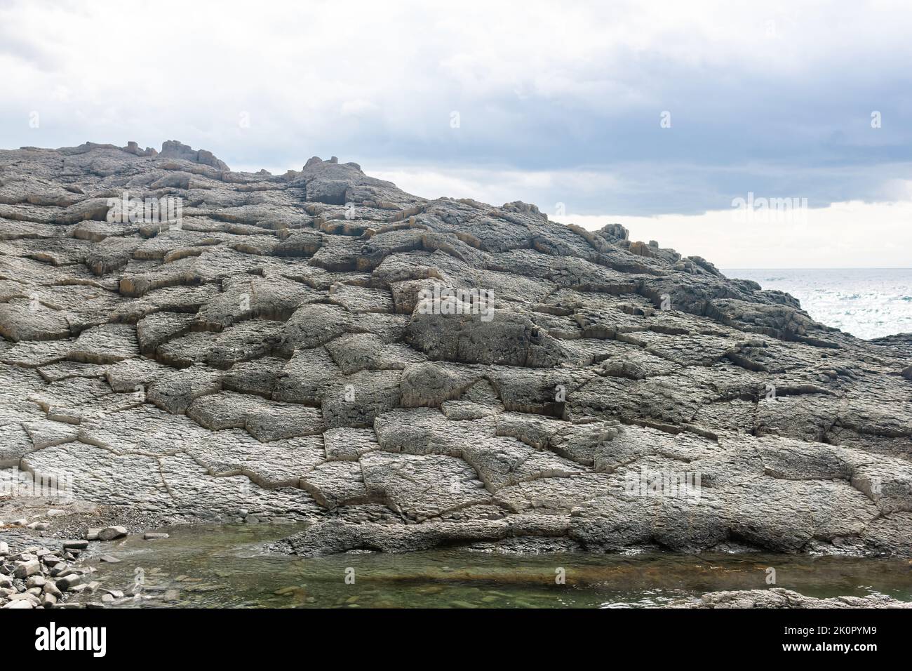 strange coastal landscape of weathered basalt rocks Stock Photo - Alamy