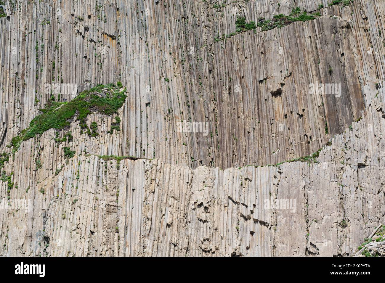 natural background, rock surface formed by vertical basalt columns ...