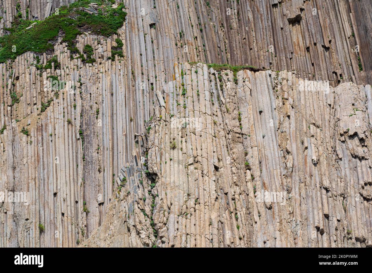 natural background, rock surface formed by vertical basalt columns ...