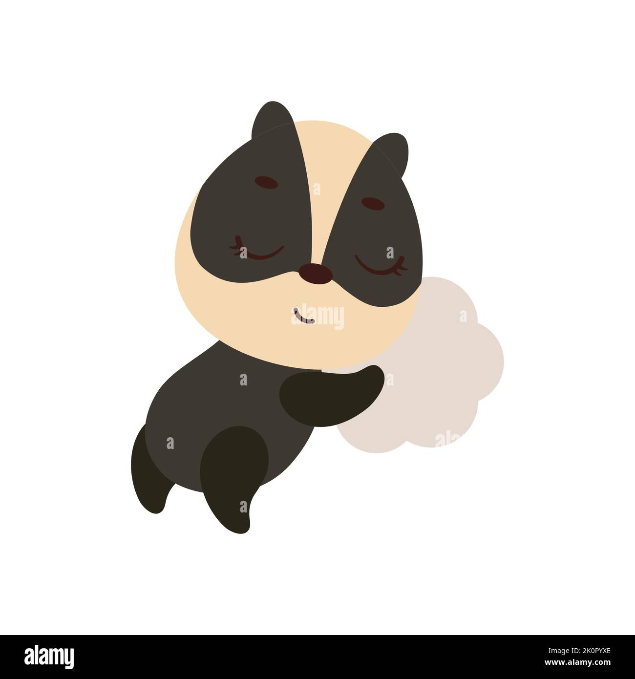 Cute little badger sleeping on cloud. Cartoon animal character for kids ...