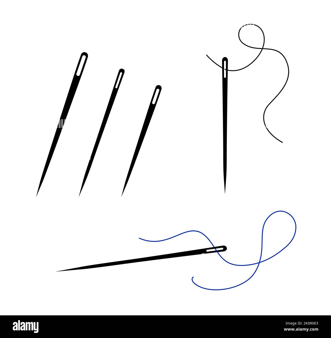 Sewing Needles of different sizes. Set of needle and thread black ...