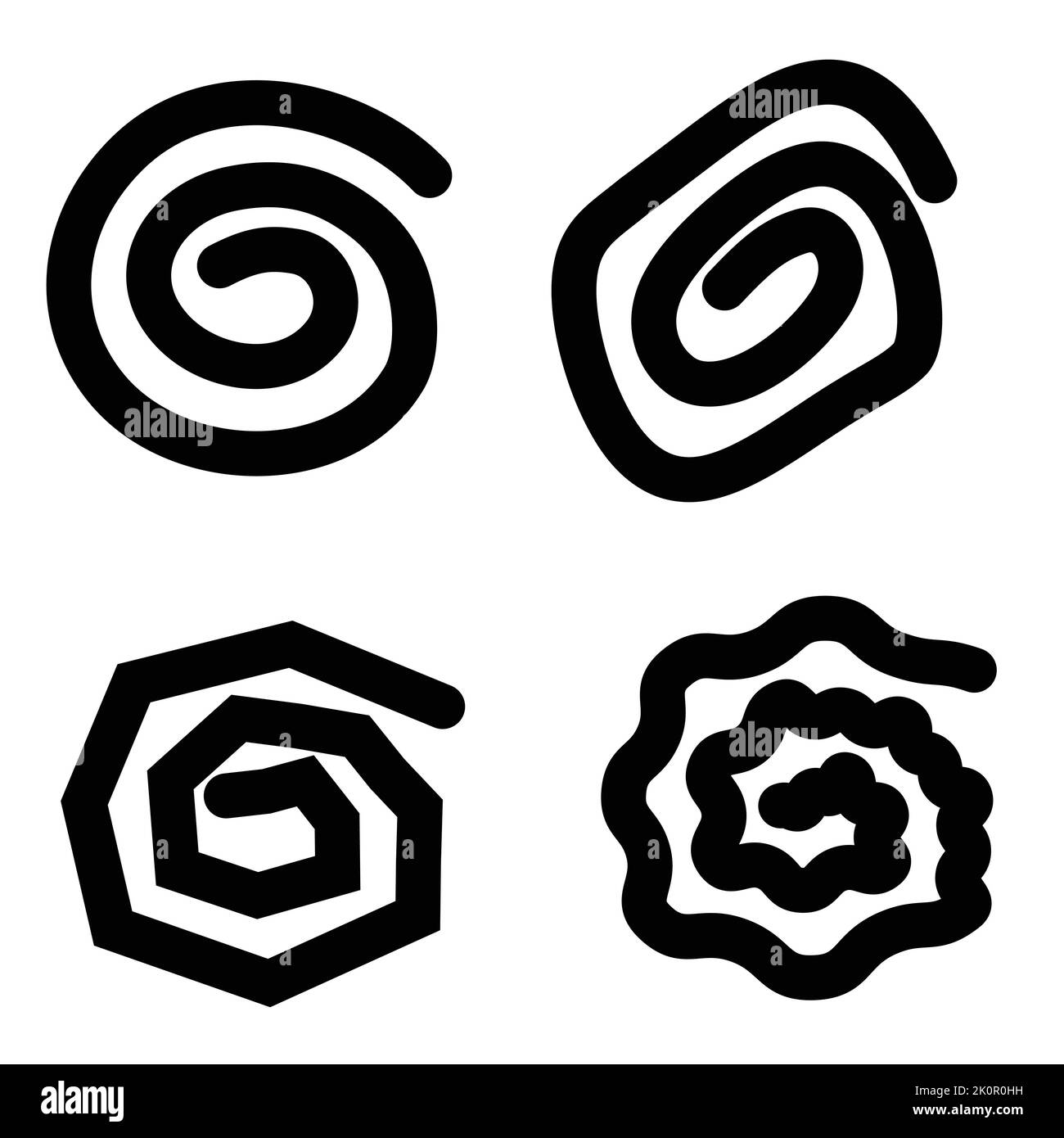 A set of swirls and twisted lines with smooth and zigzag lines isolated ...