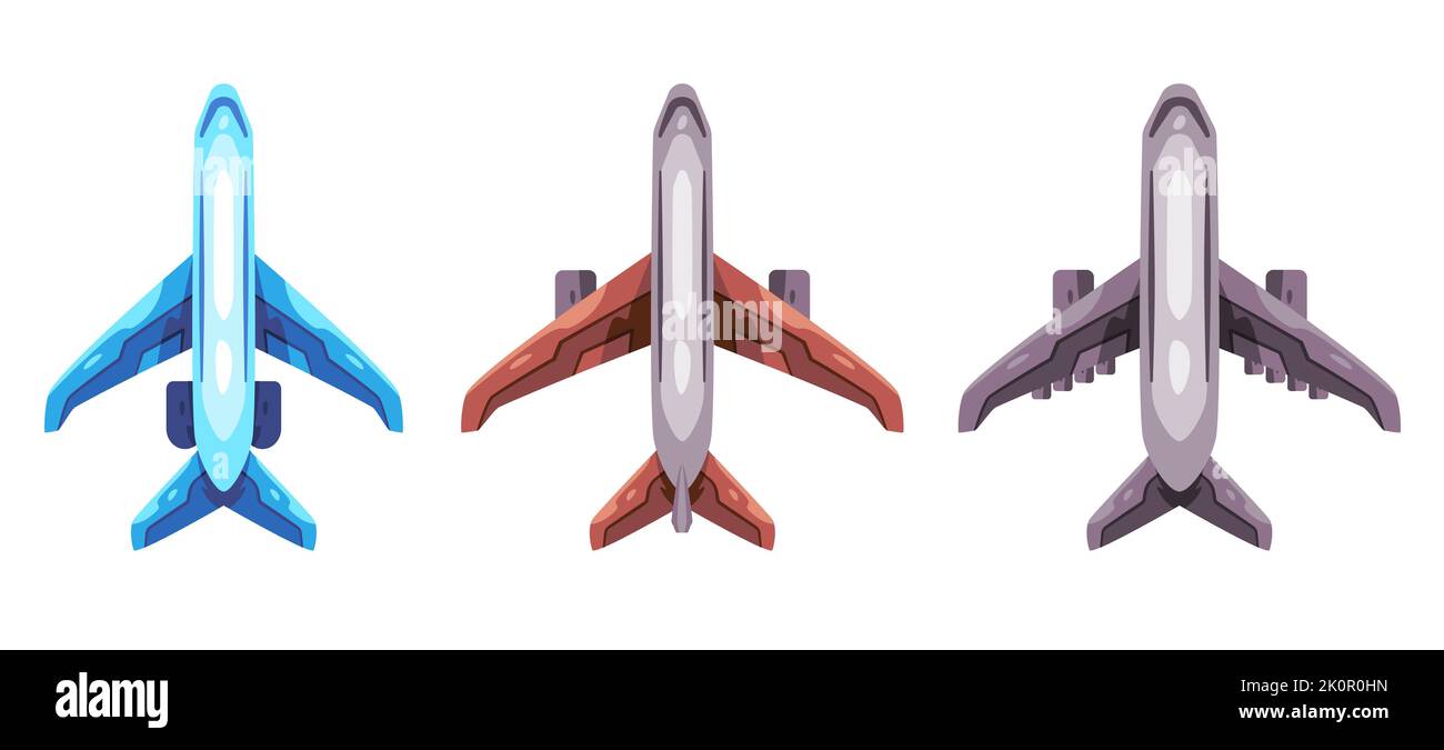 Commercial airplane aircraft top view in colorful graphic game asset ...