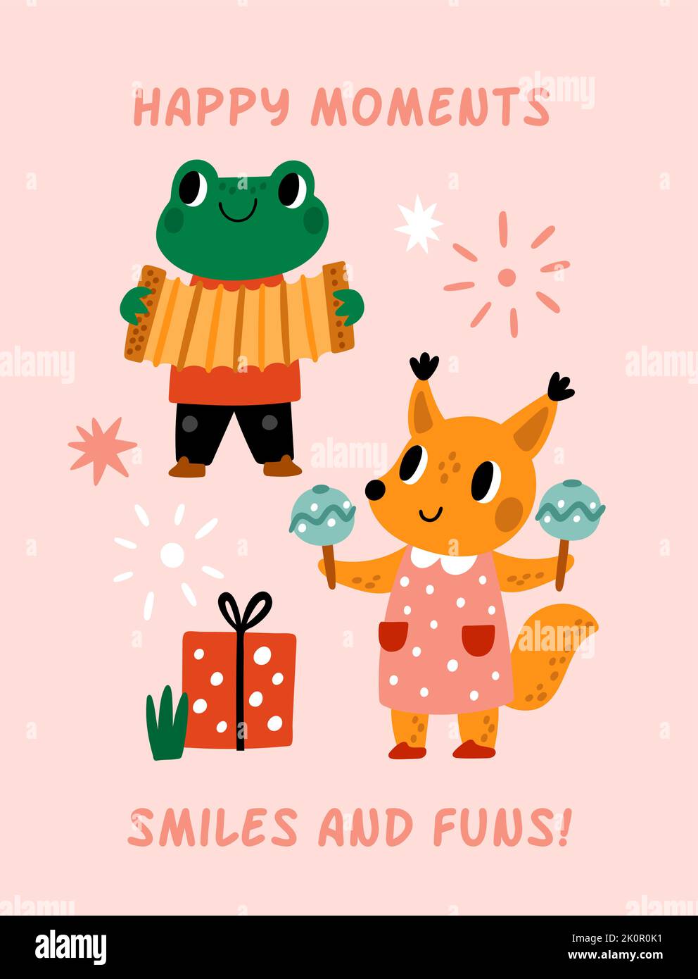 Birthday poster with cute animals. Forest musicians with different ...