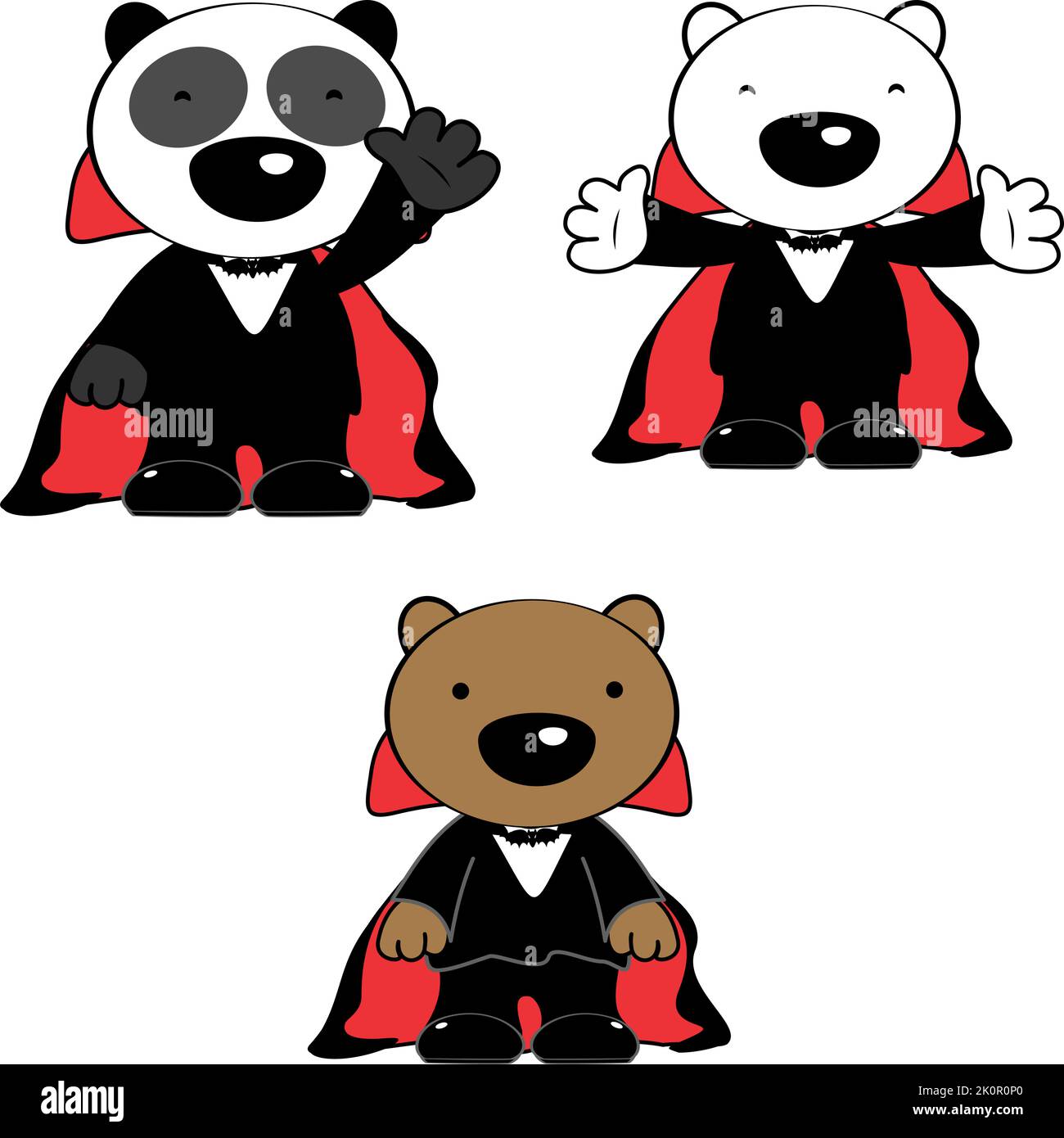 halloween dracula costume cartoon bears set illustration in vector ...