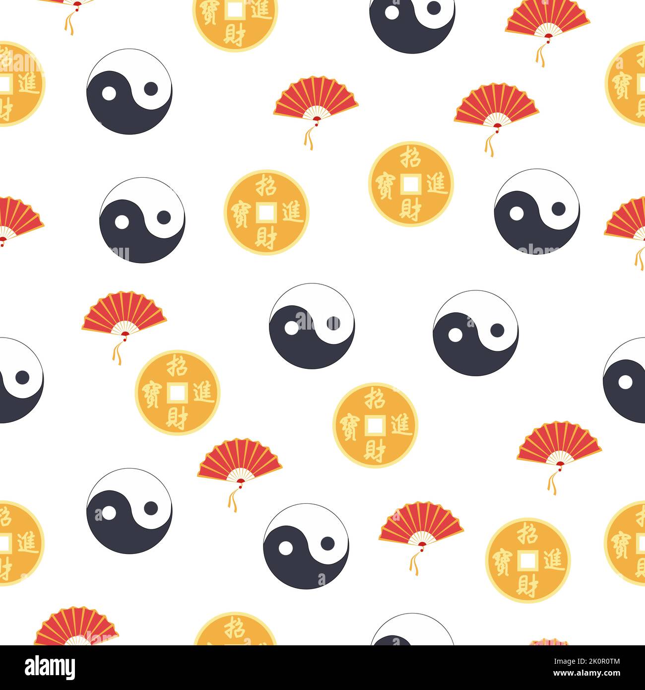 Chinese seamless pattern with feng shui chinese coin with hole, yin ...