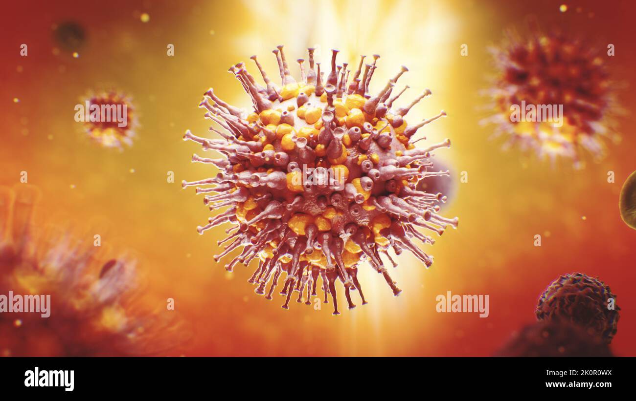3D render visualization of the virus in the human body in the blood ...