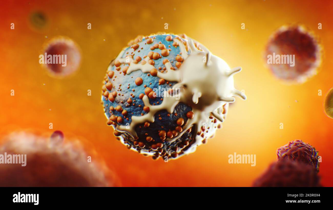 3D render visualization of the virus in the human body in the blood ...