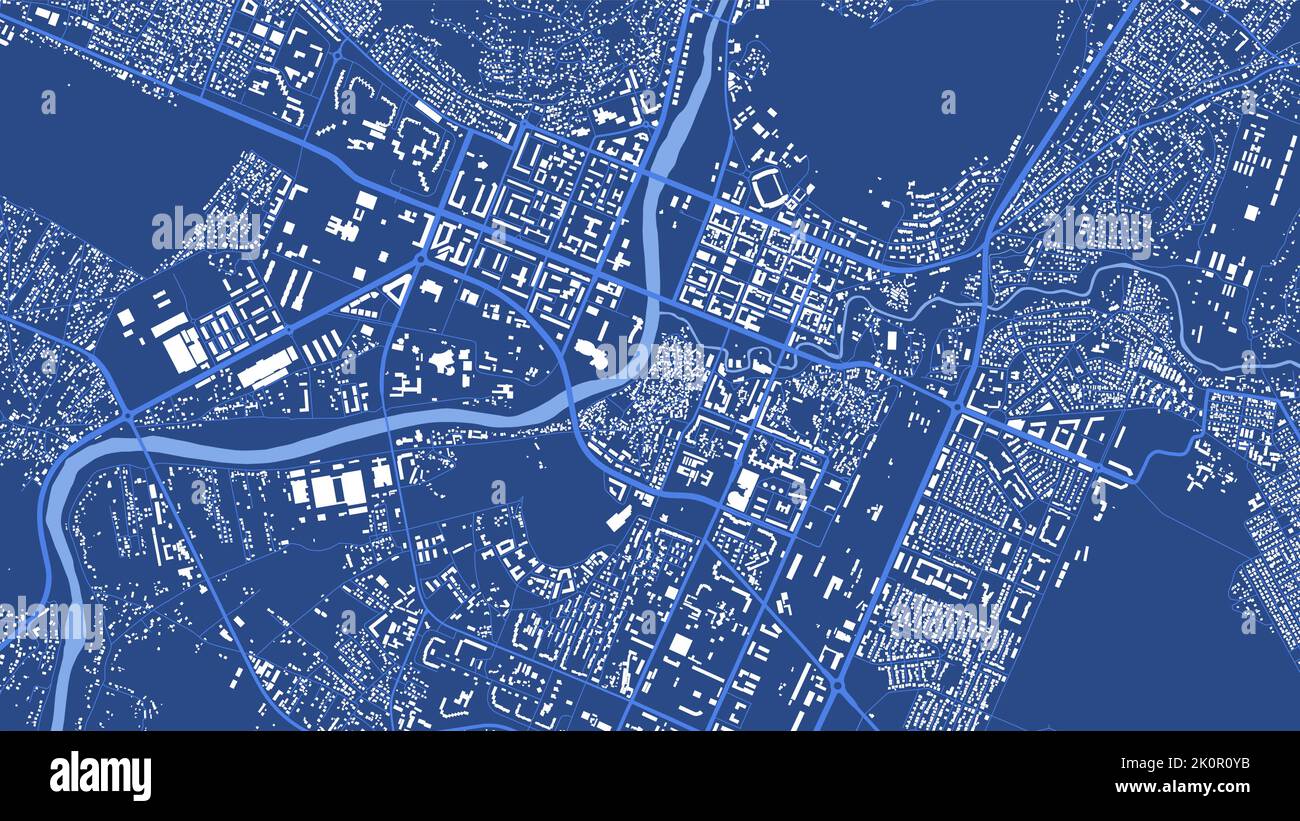 Detailed vector map poster of Podgorica city, linear print map. Blue ...