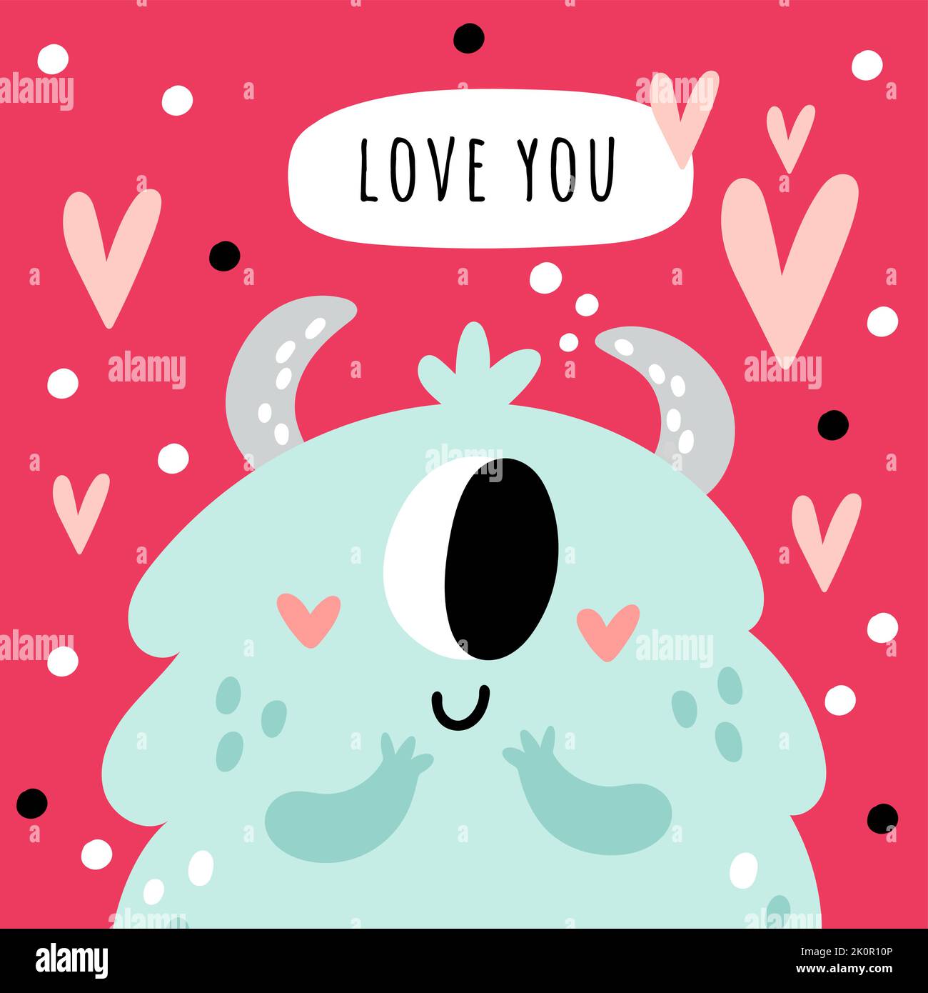 Monster face greeting card. Childish bizarre creature. Imaginary funny ...
