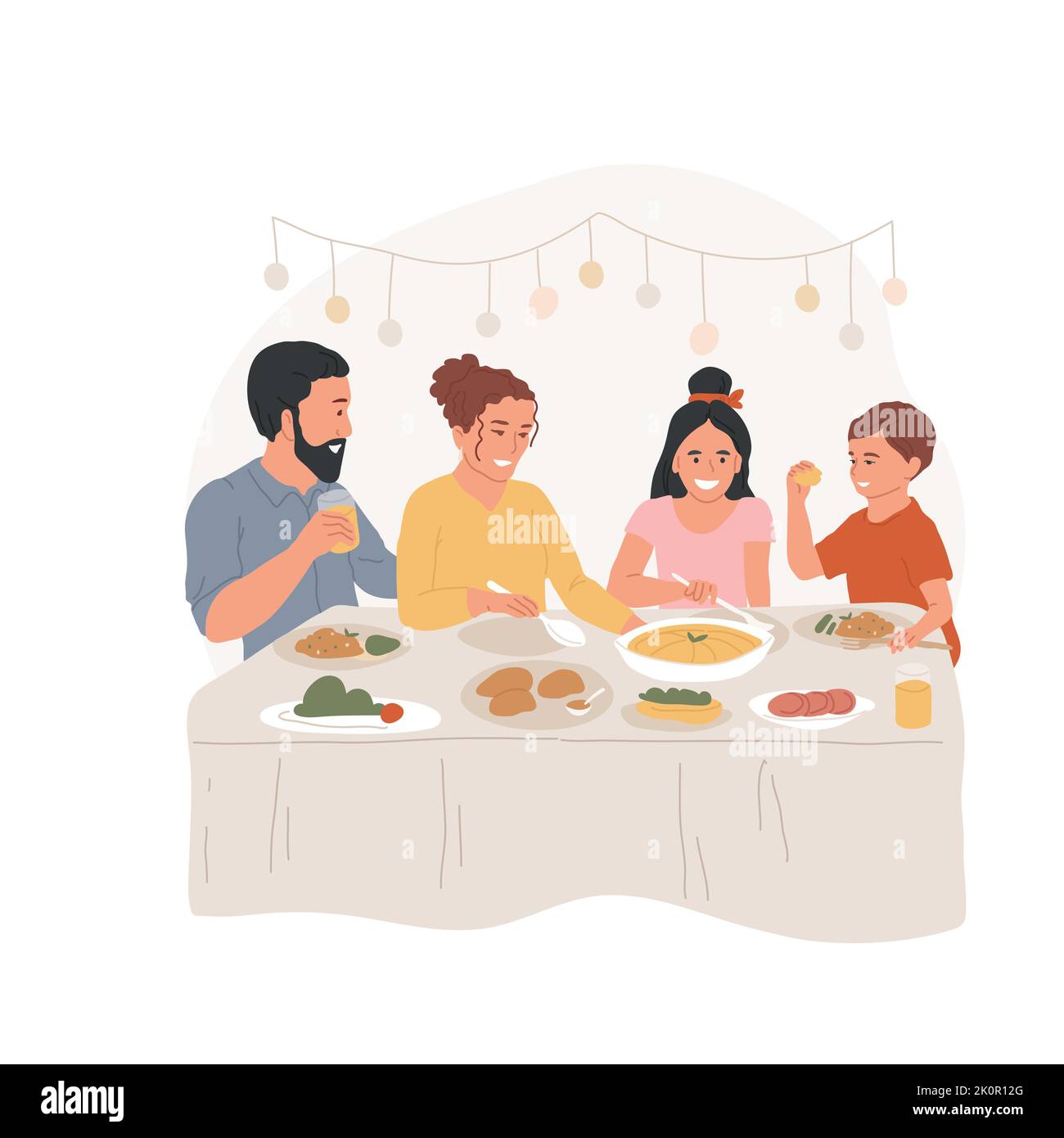Festive dinner isolated cartoon vector illustration. Happy family ...