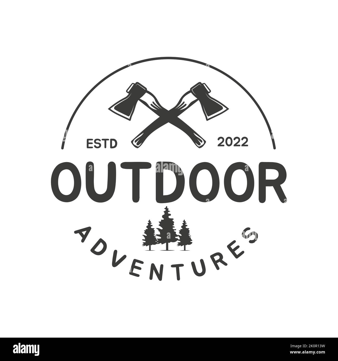 Crossed two axes vintage wilderness logo, retro style outdoor adventure ...
