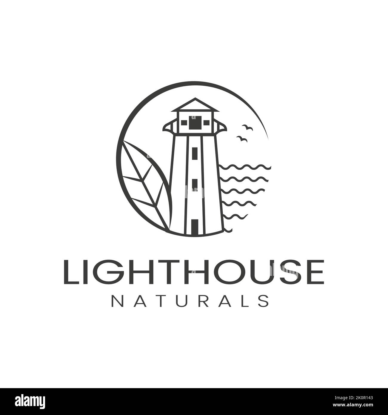 Natural leaf lighthouse illustration design logo, sea vector, icon ...