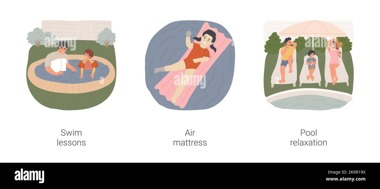 Having pool at home isolated cartoon vector illustration set. Swim ...