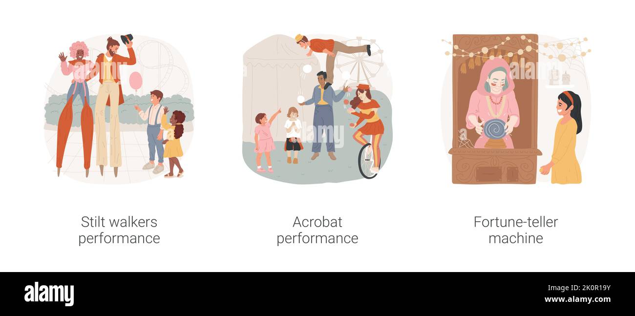Amusement park performance isolated cartoon vector illustration set ...